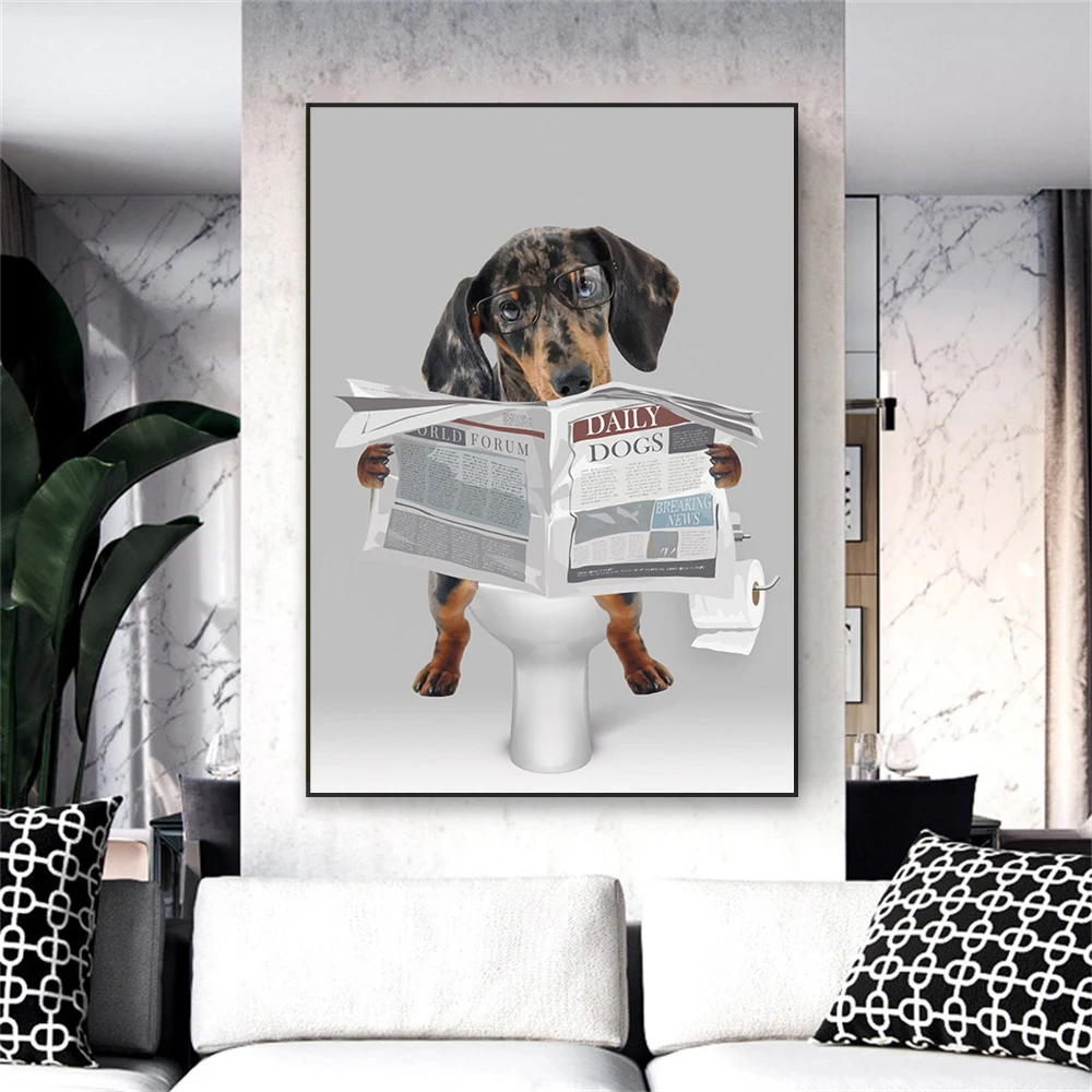 Funny-Animal-Poster-Dachshund-on-the-Toilet-Print-Cute-Animal-Wall-Art ...