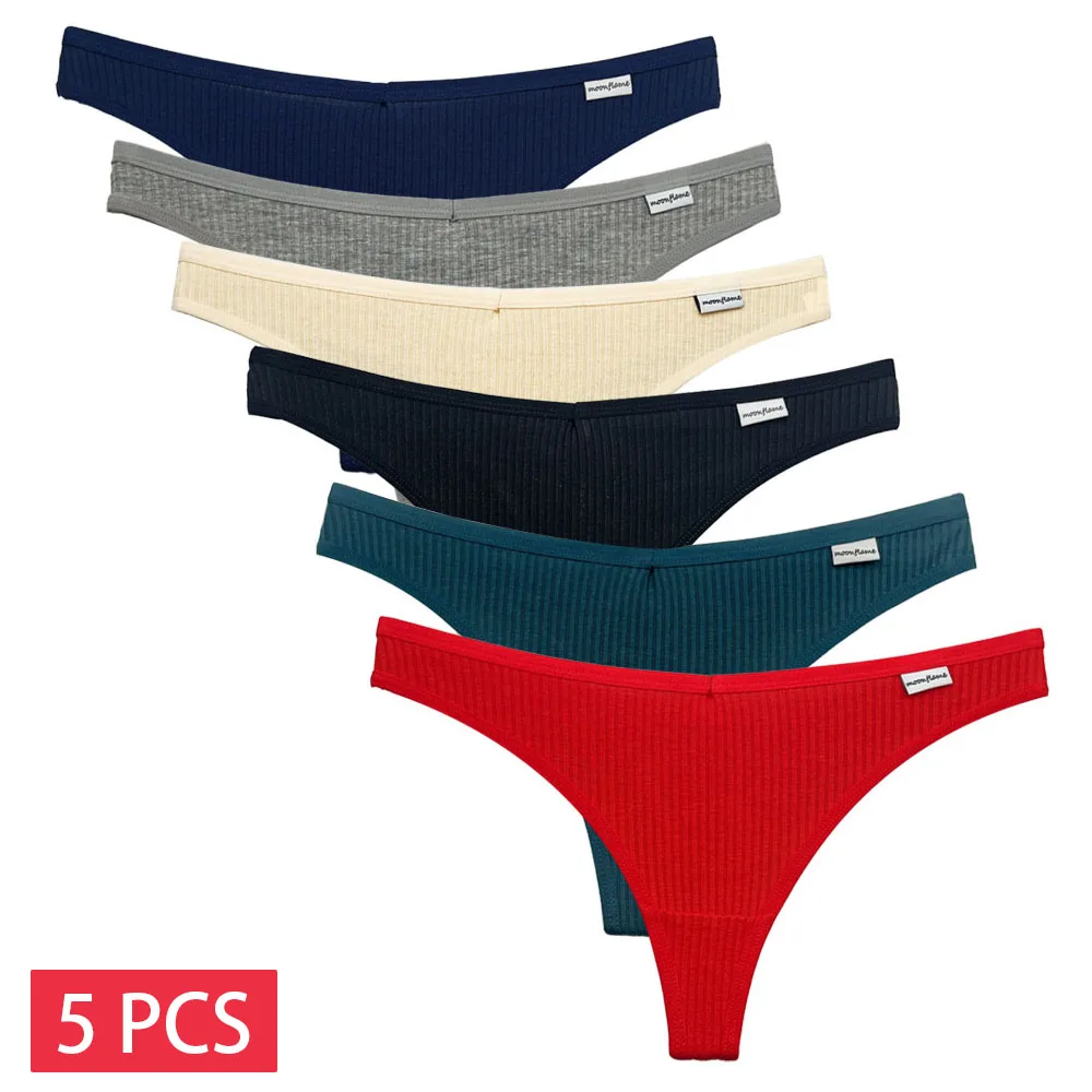 5 Pcs/set Women's Cotton Thongs Comfortable G-string Female Low-Rise T ...