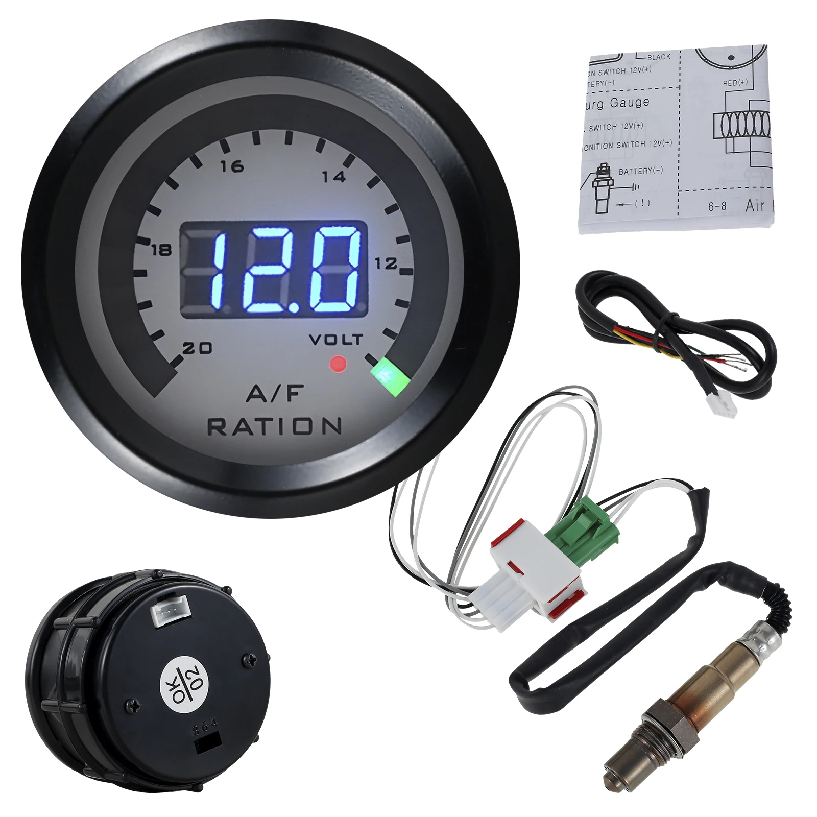 2-In-1-Air-Fuel-Ratio-Gauge-52mm-Digital-AFR-Gauge-Kit-with-O2-Oxygen ...