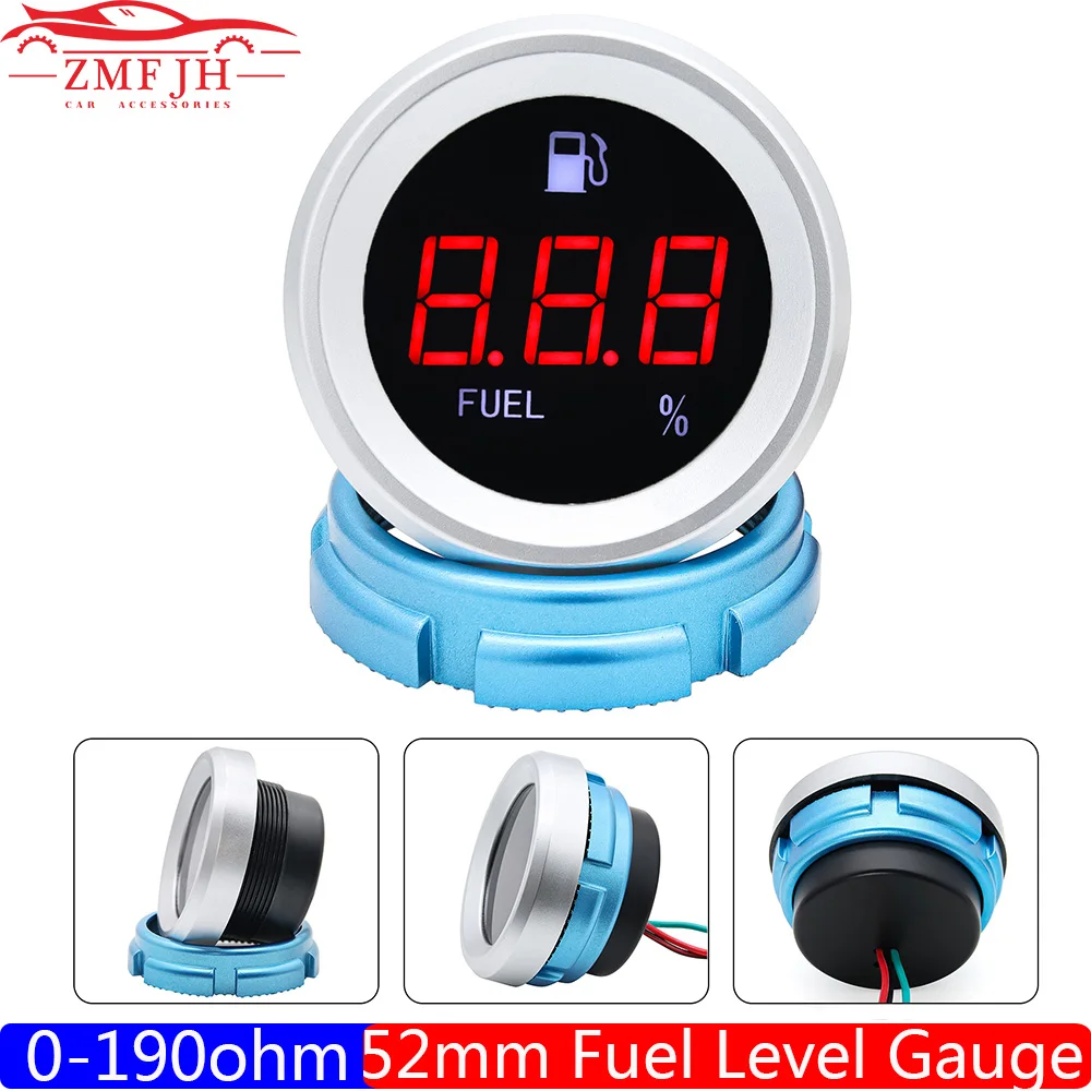 0-190-ohm-Digital-52mm-Fuel-Level-Gauge-Red-Light-Oil-Level-Meter-Blue ...