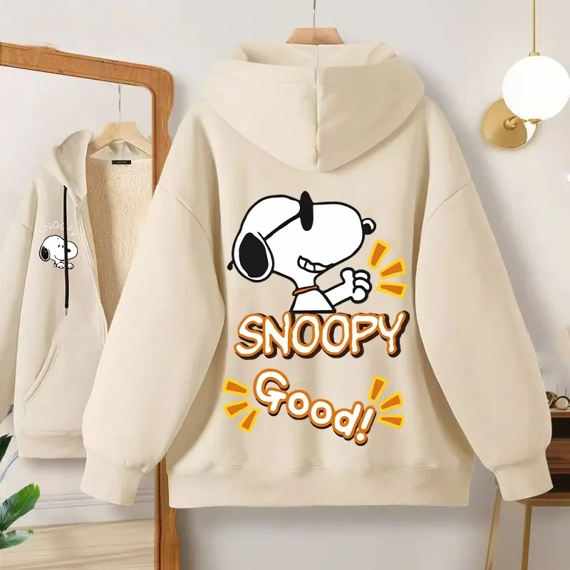 Snoopy Adult Hooded Cardigan Sweatshirt Women Men Winter Clothes Warm ...
