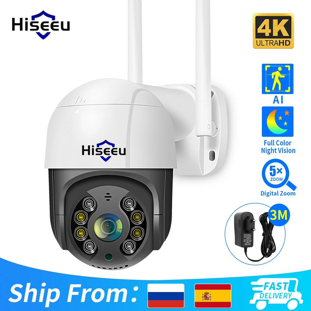 Hiseeu 4K 8MP Câmera Smart Wifi PTZ Zoom Digital 5x AI Detecção Humana ...