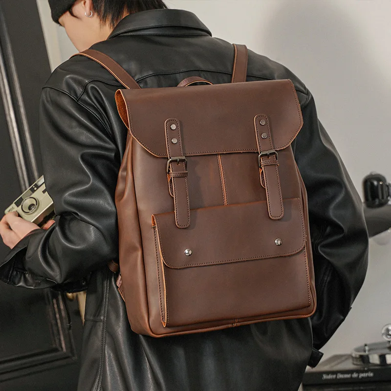 Vintage Leather Men's Backpack Luxury Fashion Backpack For Men Women Large Capacity Couple ...