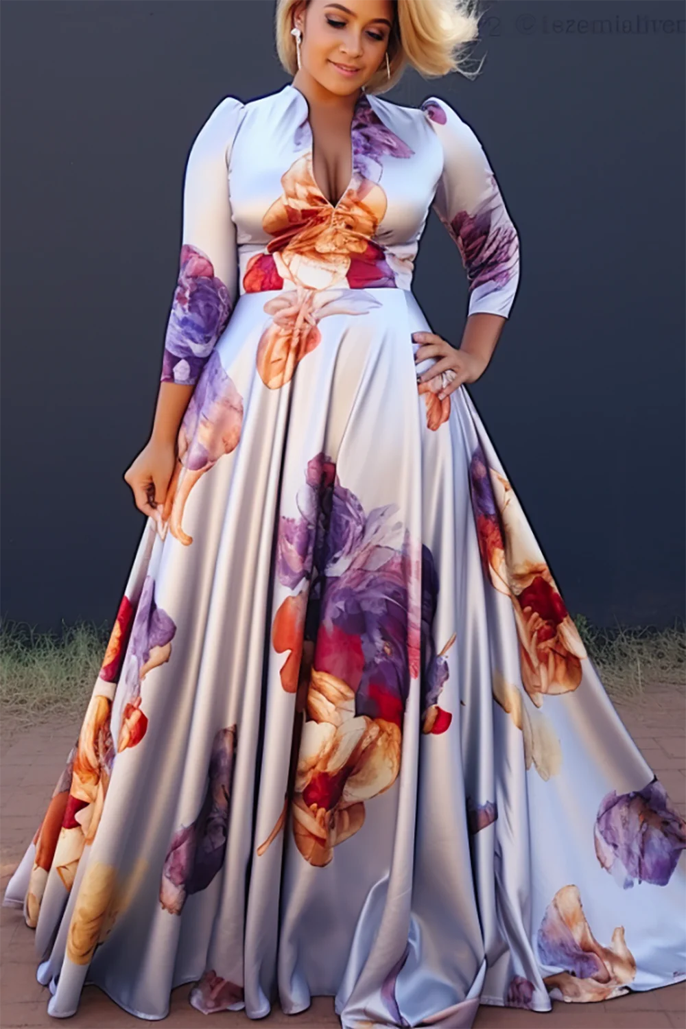 Plus-Size-Floral-Printing-Maxi-Dresses-Elegant-Multicolor-V-Neck-3-4 ...