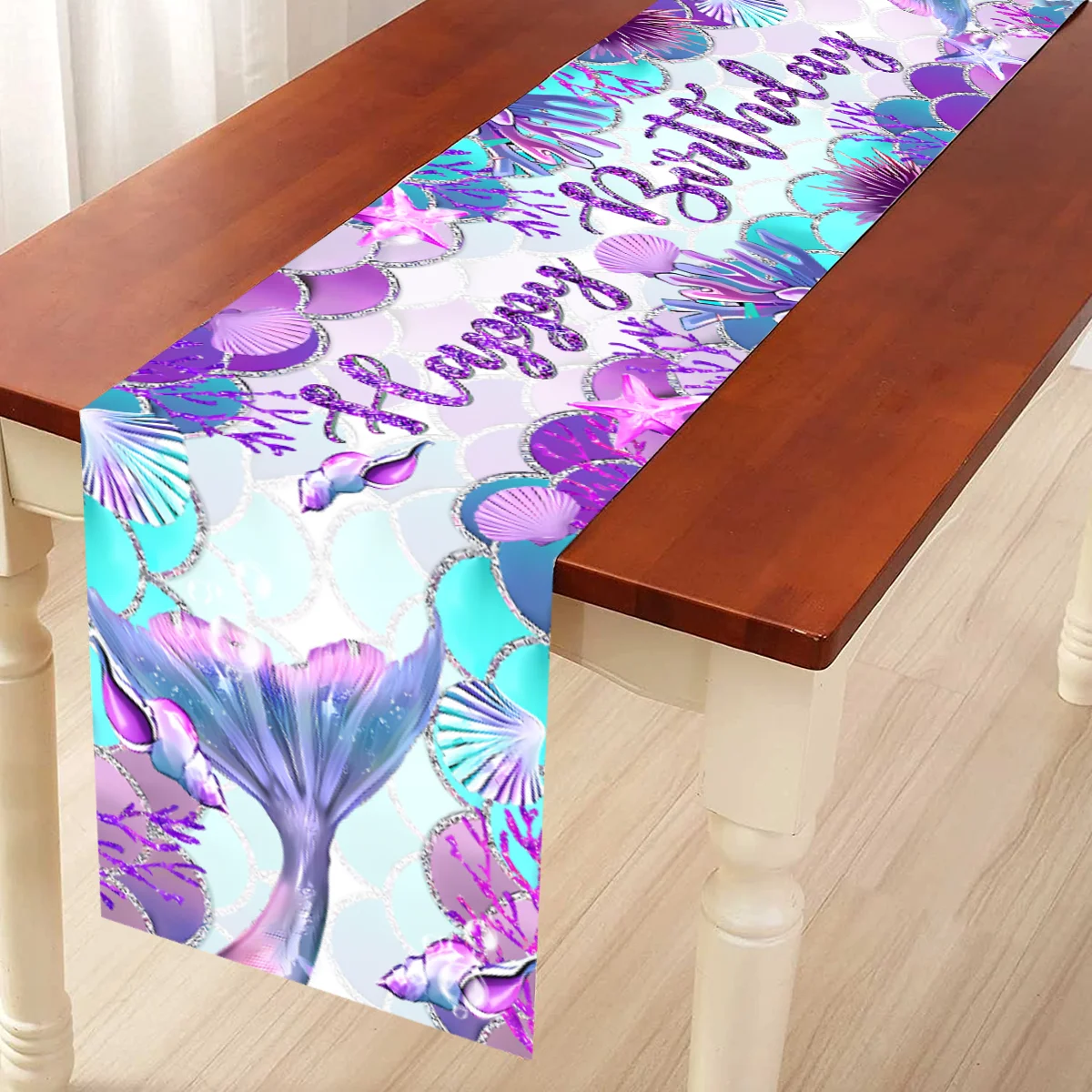 Little Mermaid Theme Party Table Runner Happy Birthday Party Decor Kids ...