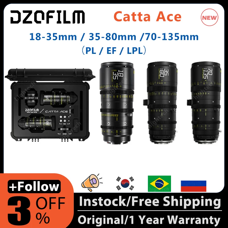 DZOFilm Catta Ace FF 18-35mm / 35-80mm /70-135mm T2.9-T22 Cine 2-Lens Bundle (PL/EF, Black)