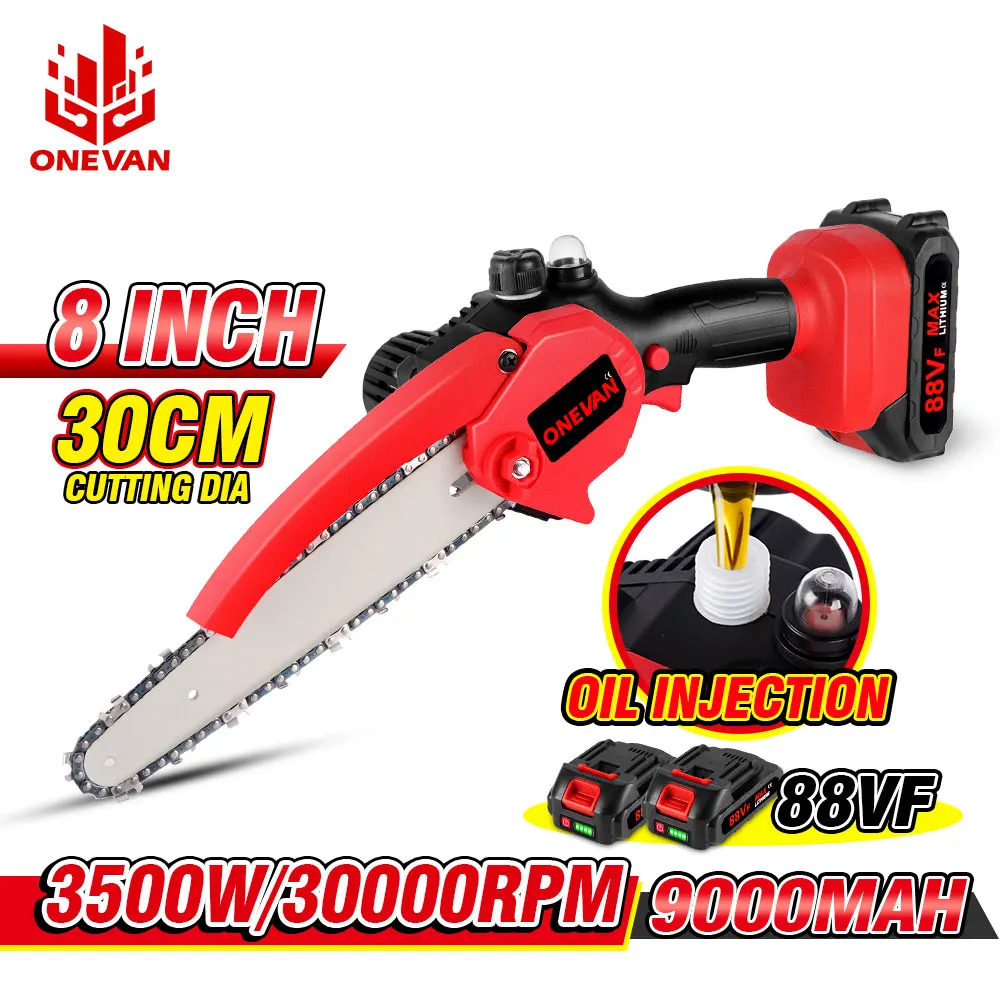 Onevan 8 Inch 3000w Mini Pruning Saw Electric Chainsaws With Oiler Lithium Battery Woodworking ...