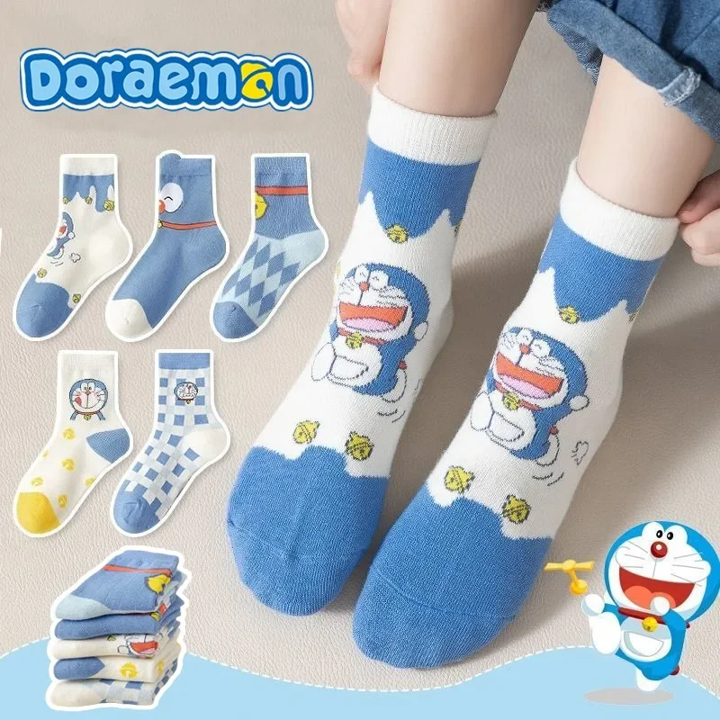 5Pcs-Doraemon-Mid-calf-Socks-for-Child-Cartoon-Winter-Thickened-Socks ...