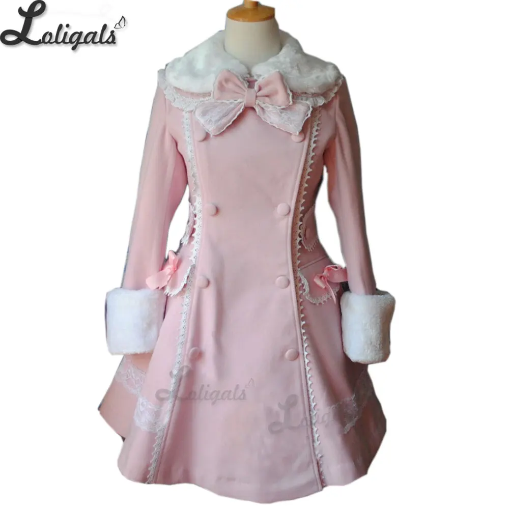 Sweet Women's Long Winter Coat Girl's Pink Lolita Winter Coat Plus Size ...