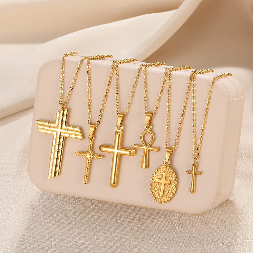 VIntage Christian Jesus Cross Necklaces Pendant For Women Stainless ...
