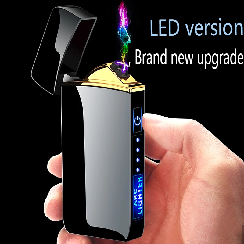 방풍 금속 무화염 전기 라이터 듀얼 아크 플라즈마 Usb 라이터 Led 전원 디스플레이 터치 유도 라이터