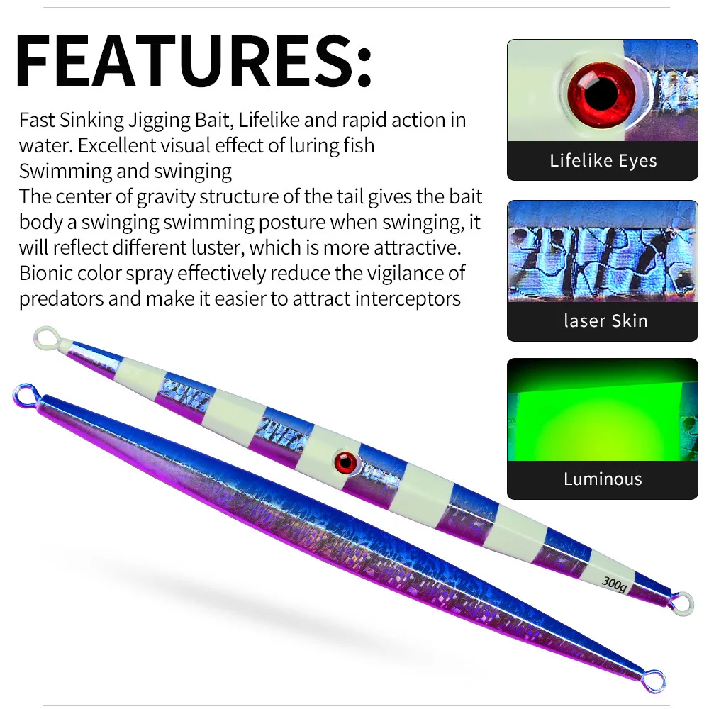 Luminous Slow Jig Lure - 60g to 300g - Easy Fishing Tackle
