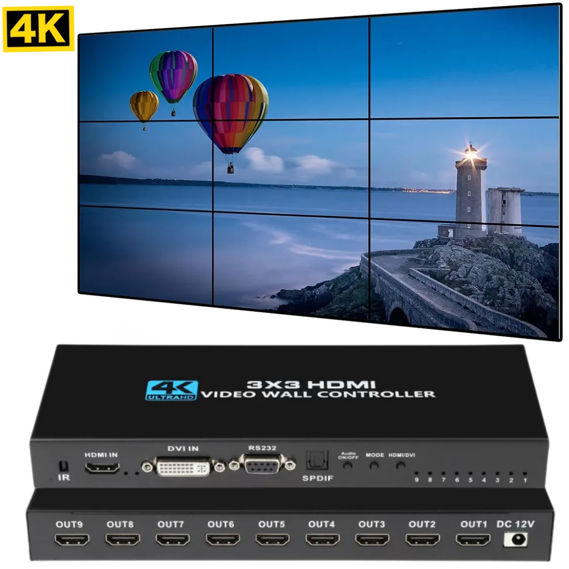 3x3-9-screen-4K-HDMI-DVI-TV-Video-wall-Controller-splicer-1X2-1X4-1X3 ...