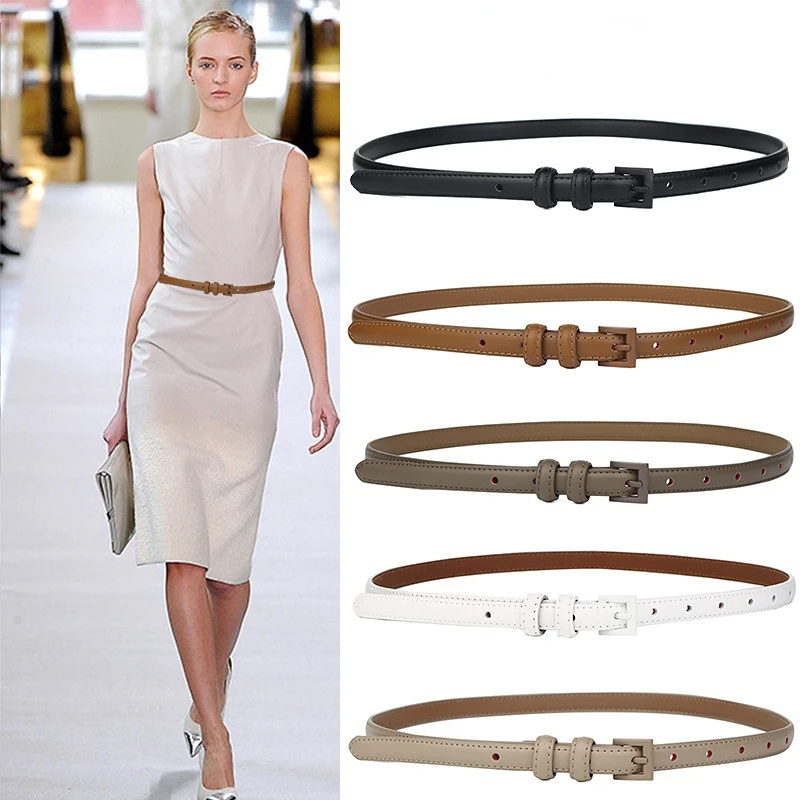 New-Multicolor-Design-Retro-Cowhide-Buckle-Thin-Belt-Literary ...