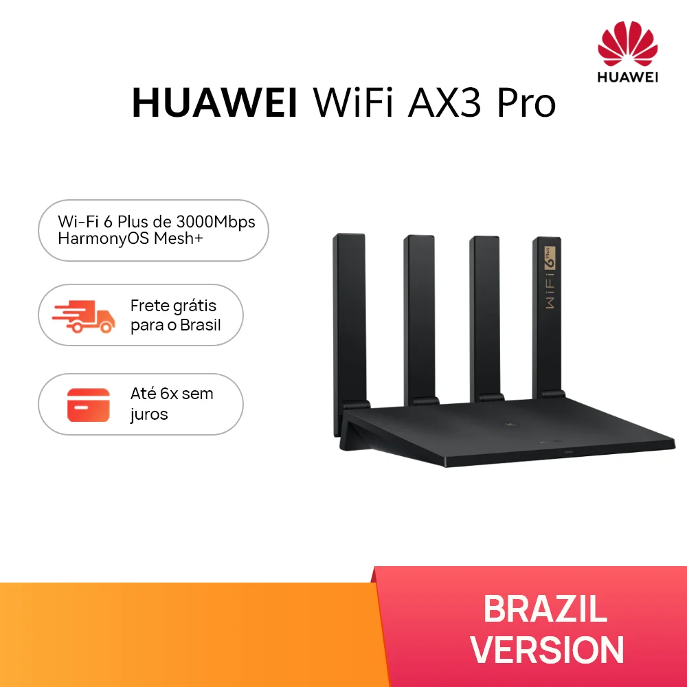 Roteador HUAWEI WS7206, AX3 Pro, Wi-Fi 6 3000 Mbps, 2.4G&5GHz, NFC Conexão com um toque, Rede ...