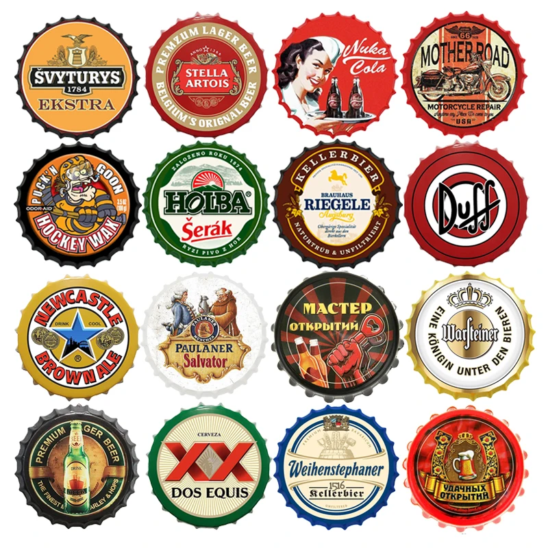 Circle-Signs-Beer-Bottle-Cap-Tin-Sign-Decor-Plate-Classic-Wine-Motor ...