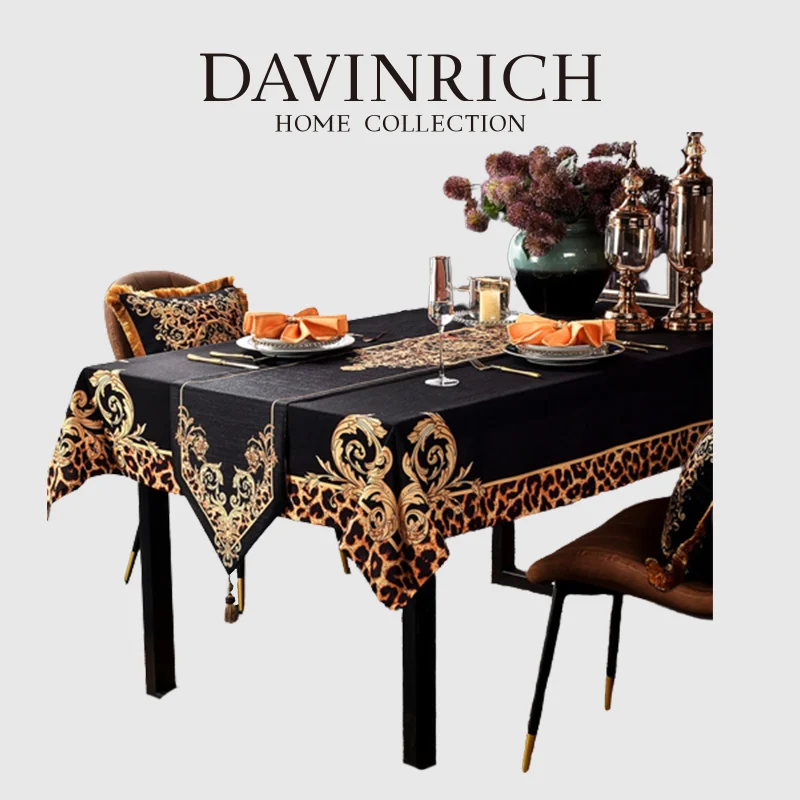DAVINRICH-Baroque-Victorian-Luxury-Tablecloth-Gold-And-Black-Damask ...