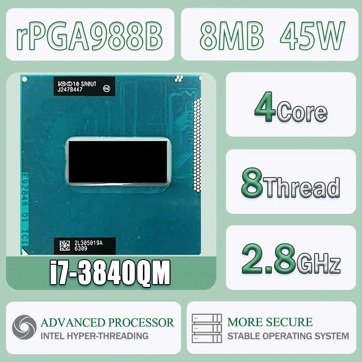 Intel Core I7-3840QM 2.8GHz 4 Cores 8 Threads 8M 45W I7 3840QM Computer ...