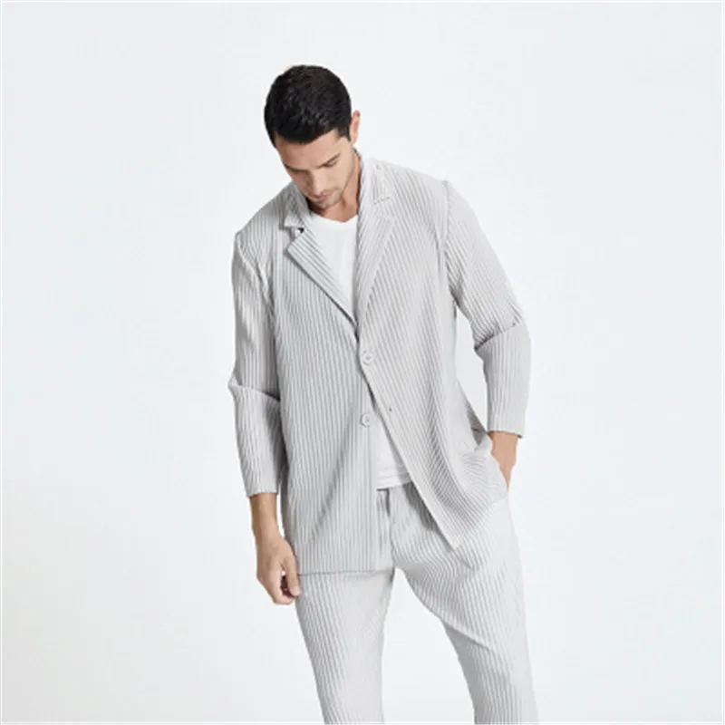 Miyake Men's Japanese Stretch Fabric Pleated Clothing Full Collocation ...