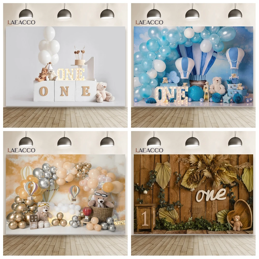 One-Year-Old-Baby-Birthday-Backdrop-Toys-Bear-White-Balloons-Children ...