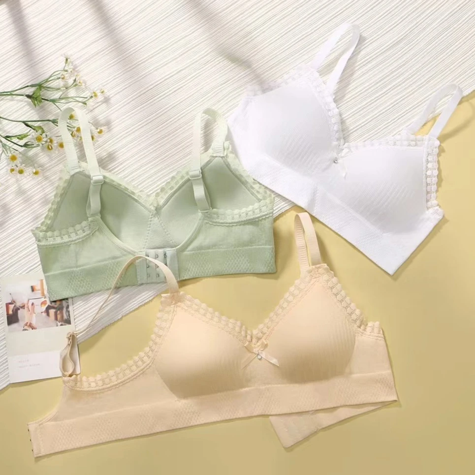 Sweet Bra with Bow Wireless Lace U-Shaped Beautiful Girl's Push Up Bras ...