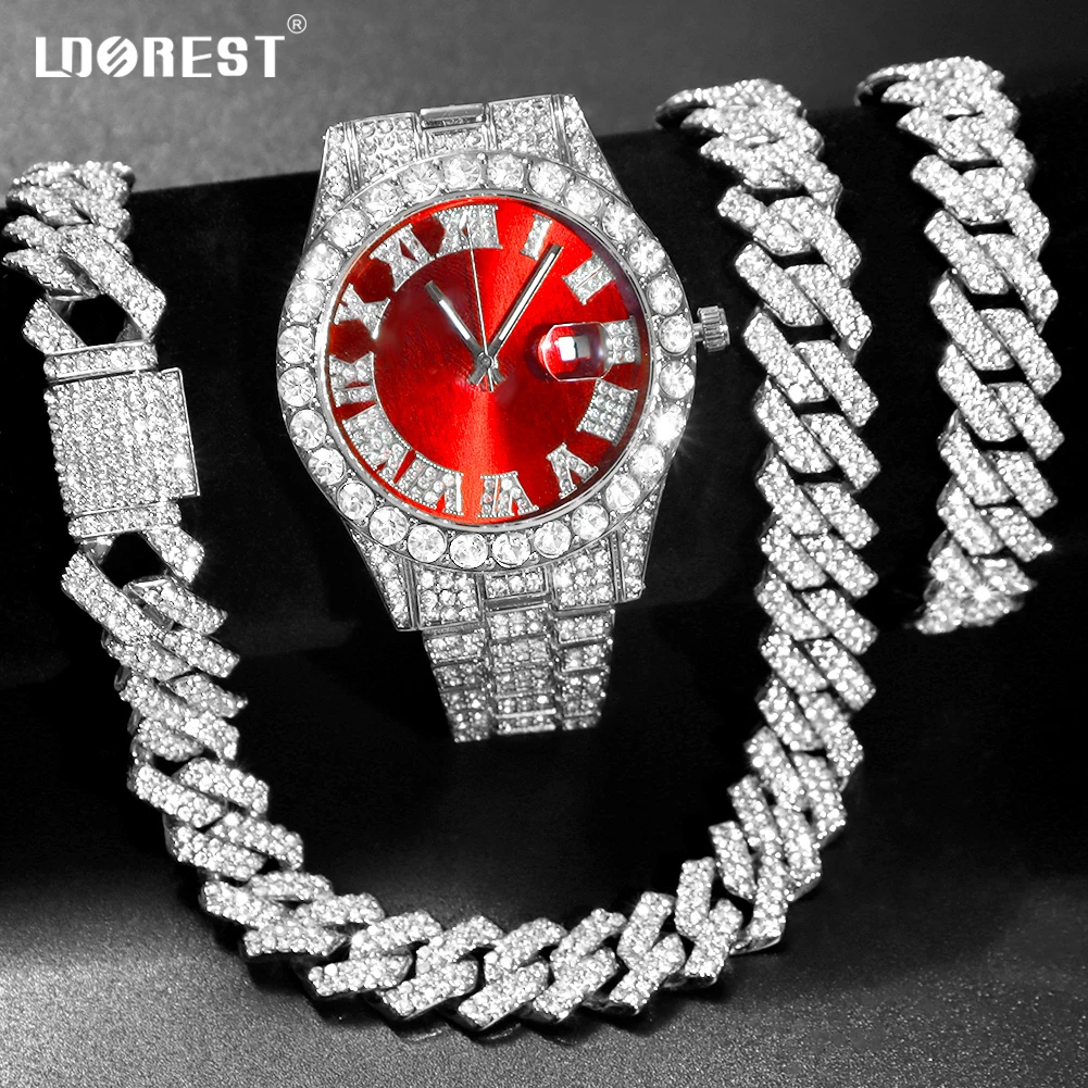 Collar-reloj-y-pulsera-Iced-Out-para-hombres-Hip-Hop-14MM-cadena-cubana ...