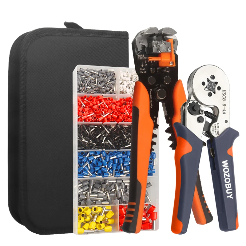 WOZOBUY Crimp Tools Set HSC8 6-6A/6-4A Pliers for Tube Terminal 1200Pcs/Box Stripping Cutting ...