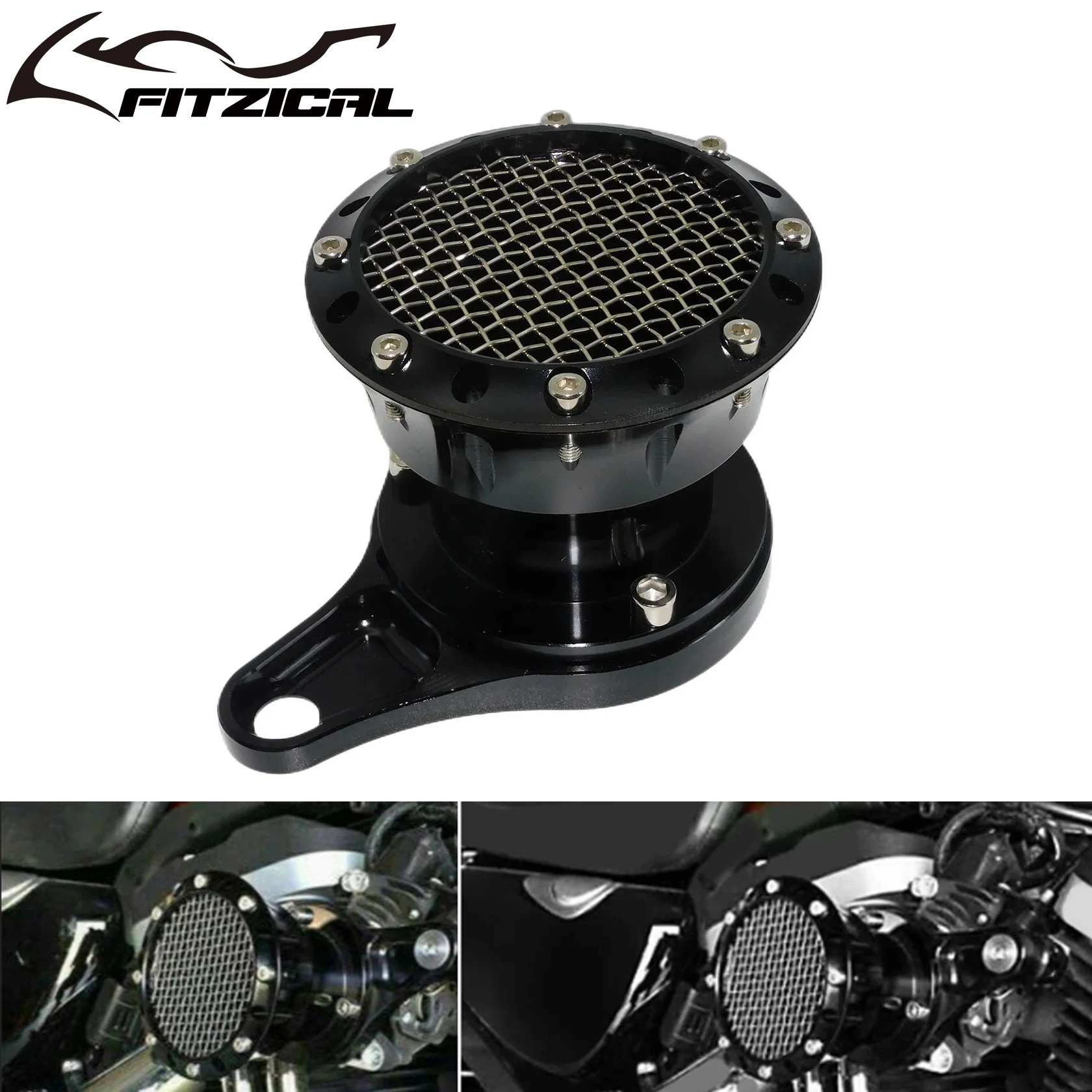 Motorcycle-CNC-Black-Velocity-Stack-Air-Cleaner-Intake-Filter-Aluminum ...