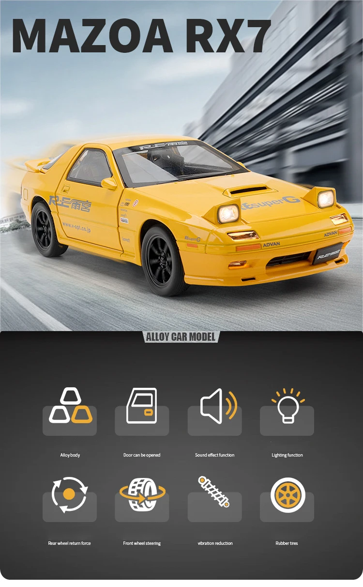 1:24 INITIAL D Mazda RX7 RX-7 Supercar Alloy Model Car Toy Diecast ...