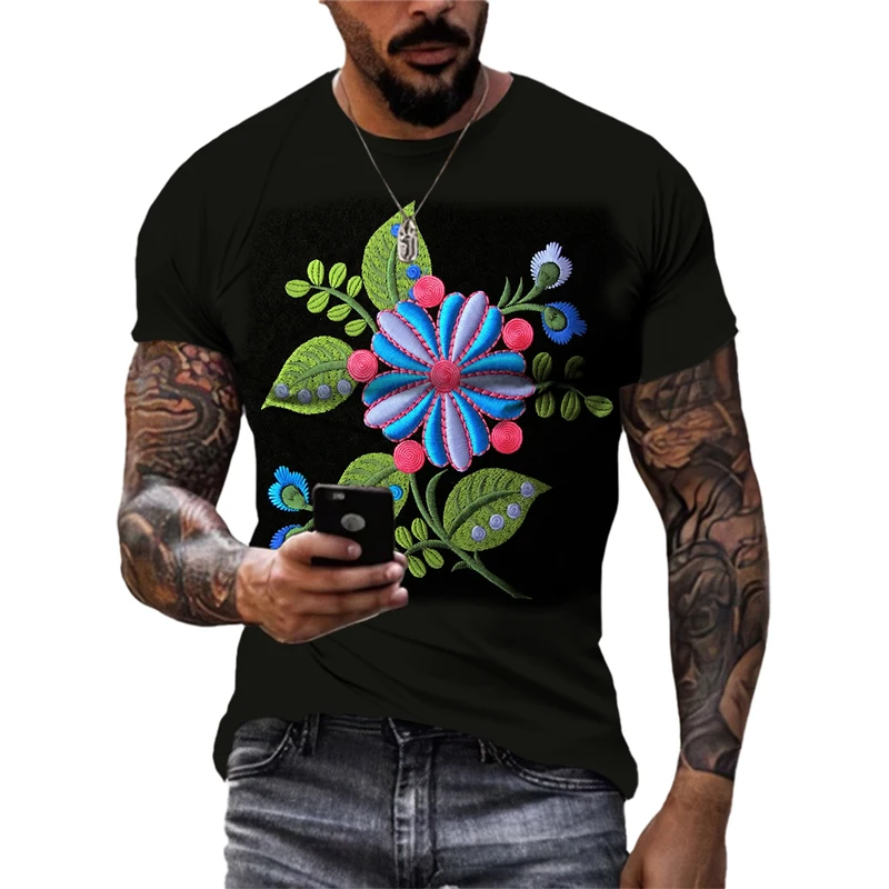 Summer-New-National-Color-Flower-graphic-t-shirts-For-Unisex-Fashion ...