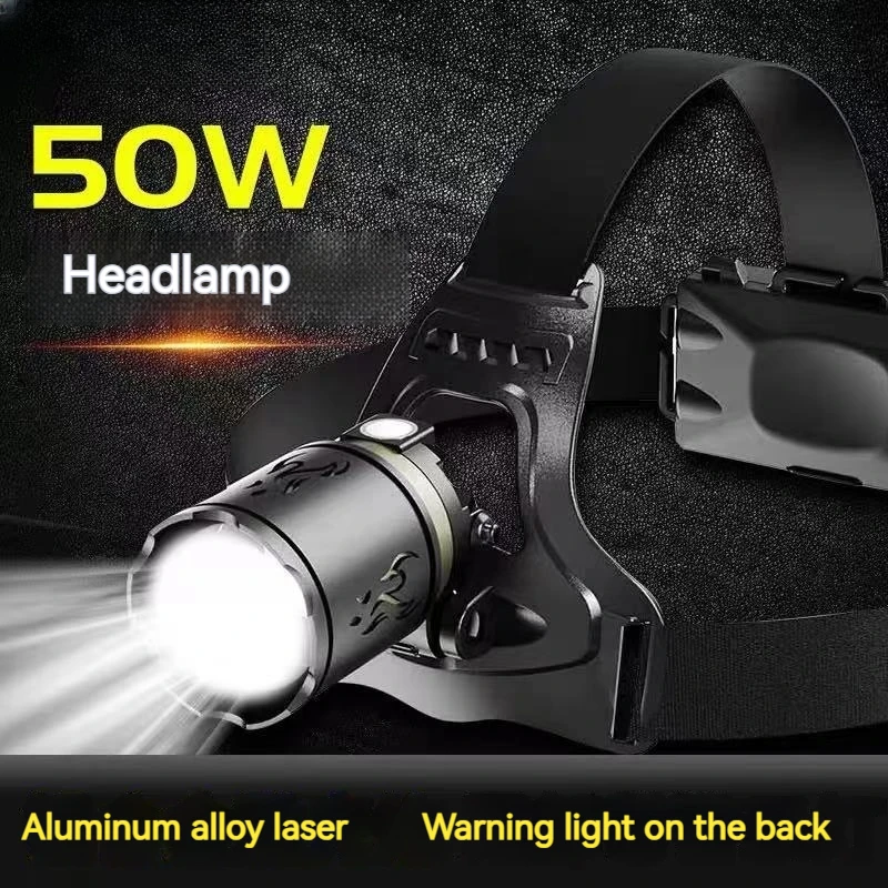 High Power Rechargeable HeadLamp 50W Birght Head Flashlight Laser ...