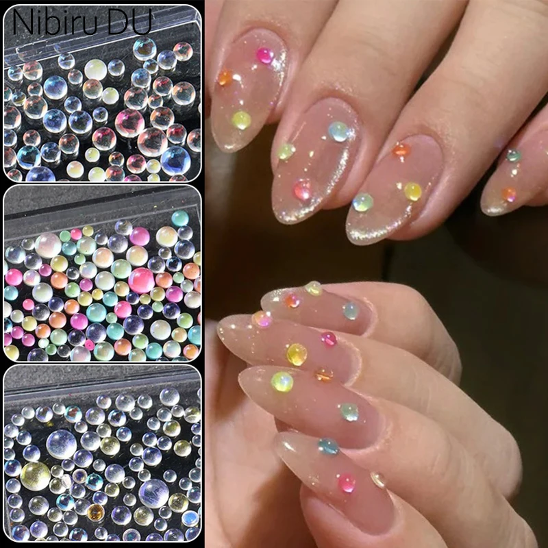 Candy Colors Mixed Size Nail Rhinestones Round Clear Glass Crystal Bead ...