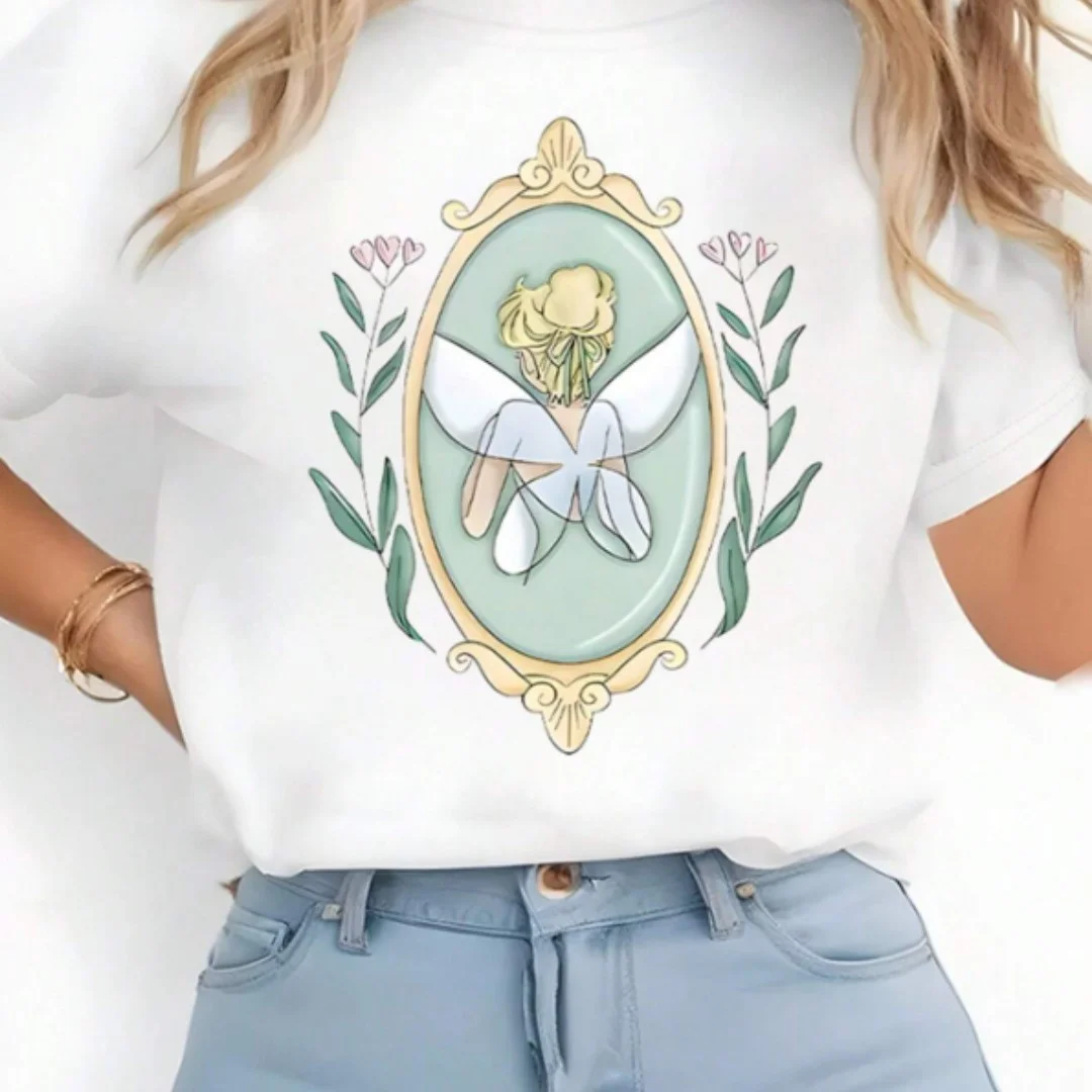 Flower Fairy in the Mirror Printed Short Sleeve T-shirt Casual and ...