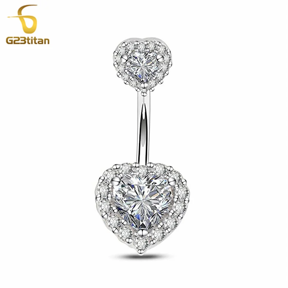 G23titan-6-16mm-Length-14G-Titanium-Curved-Barbell-Zircon-Heart-Belly-Button-Piercing-Ring-Women ...