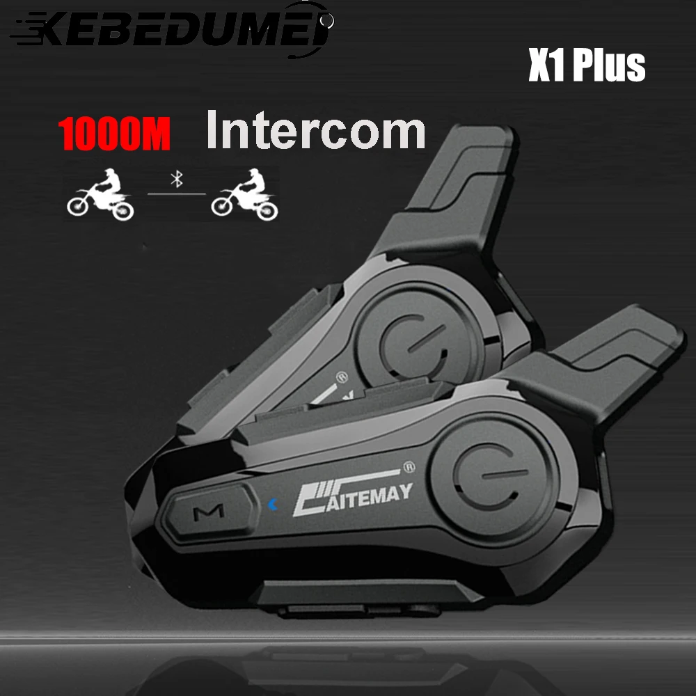 X1 Plus Motorcycle Bluetooth 1000M Intercom Helmet Headset For 2 Rider ...