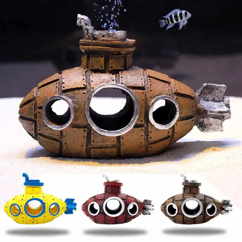 Resin-Submarine-Ornaments-Aquarium-Fish-Tank-Decoration-Fish-Shrimp ...
