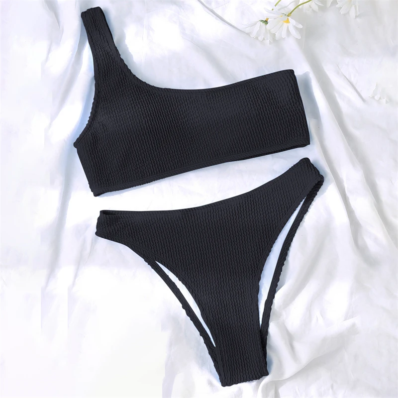 Women's Bikini Set Sexy Ribbed Swimsuits Solid Color Swimwear Female ...