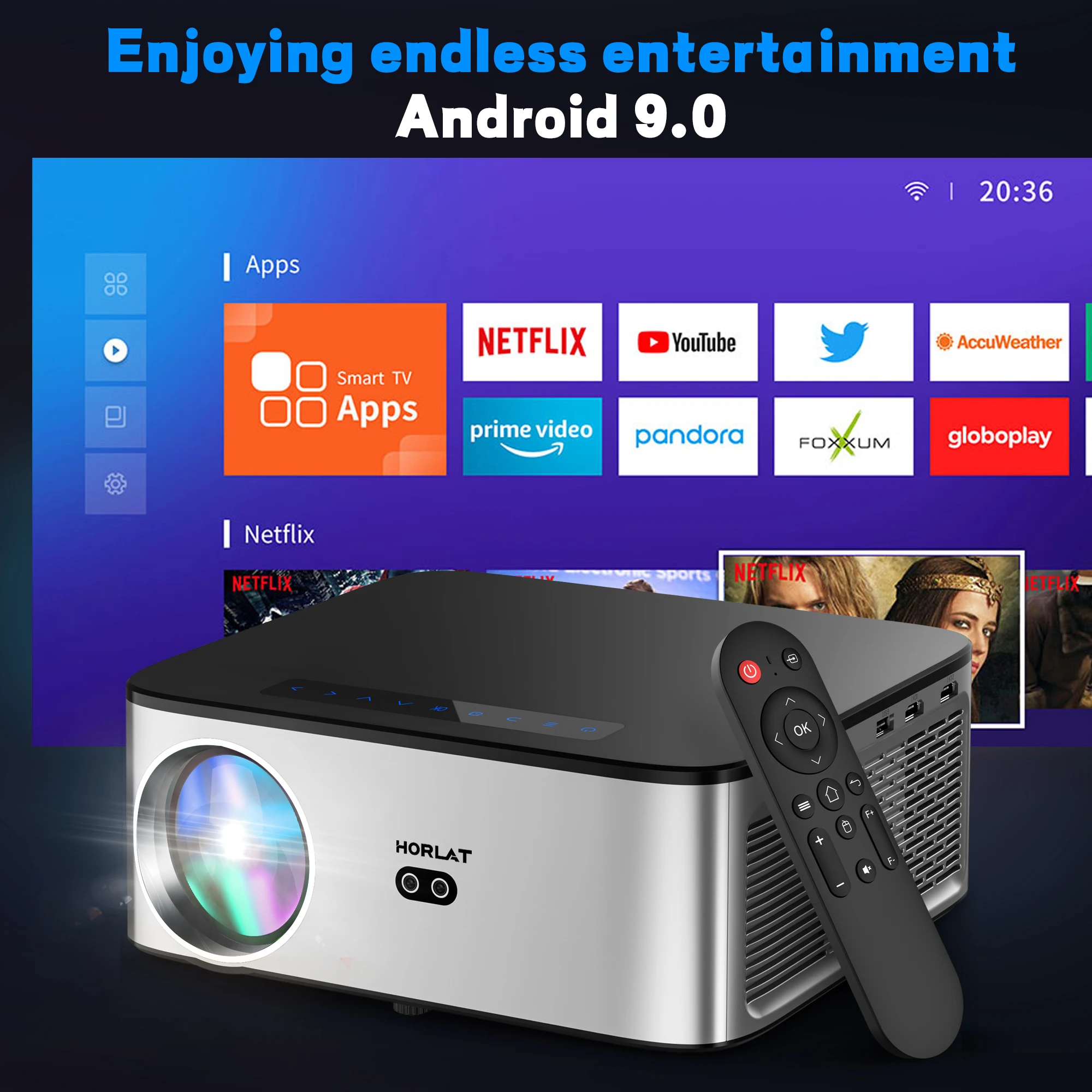 HORLAT-Projector-4K-1080P-Native-20000Lumens-800ANSI-Android-9-0-Dual ...