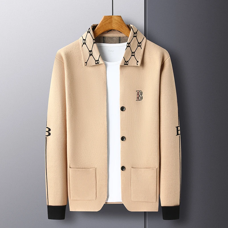 Luxury Brand Men's Autumn Winter Lapel Embroidered Sweater Coat ...