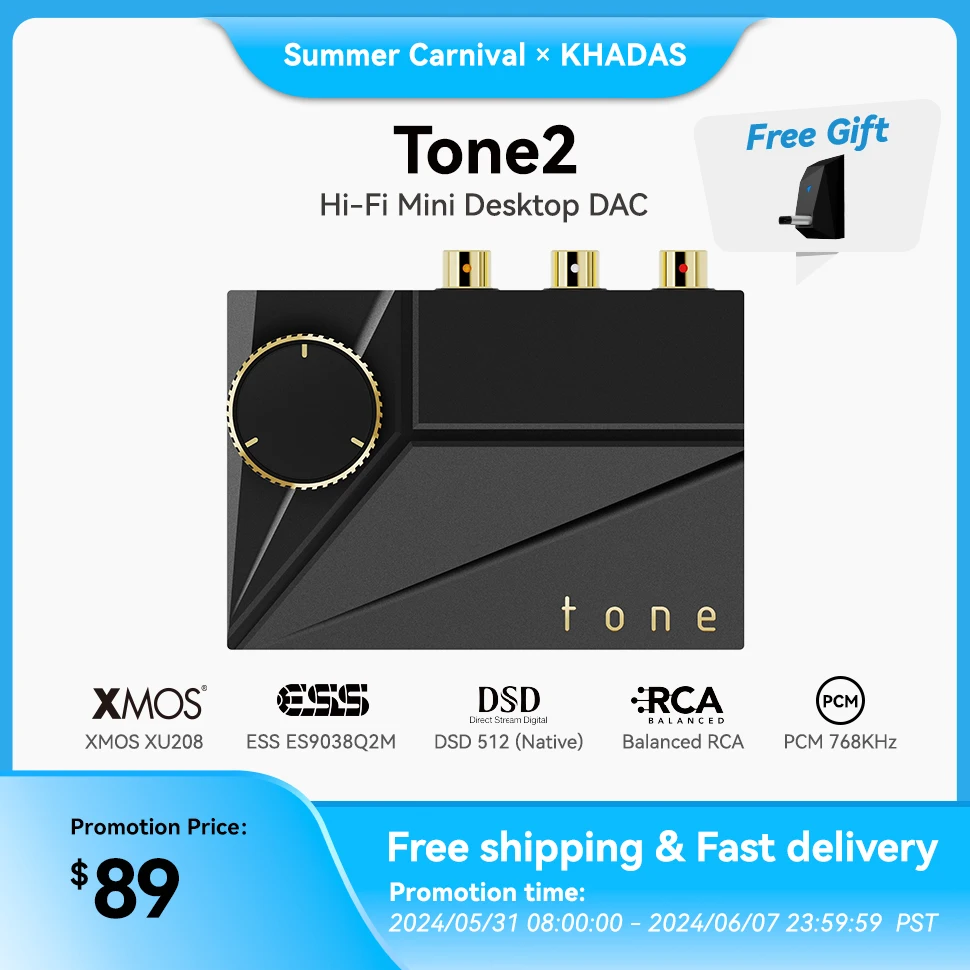 Khadas-Amplificador-DAC-de-escritorio-port-til-Tone2-Pro-HiFi-ES9038Q2M-MQA-768K-32Bit-DSD512 ...