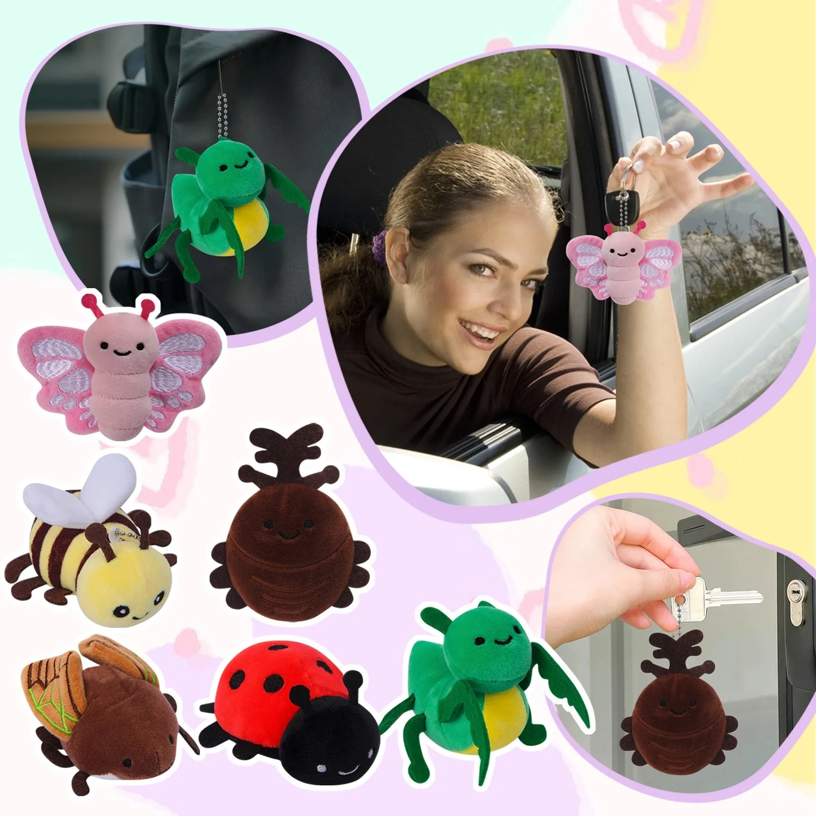 Creative Insect Series Plush Toy Keychain Cute Small animals Keyring ...