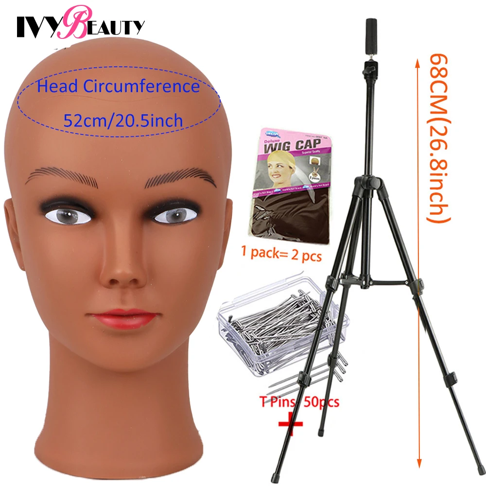 Adjustable Wig Stand Wig Tripod With Mannequin Canvas Block Head Bald ...