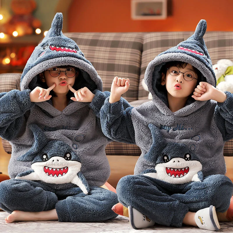 Thicken-Toddler-Shark-Pijamas-Hooded-Pajamas-Sets-for-Baby-Girls-Boys ...