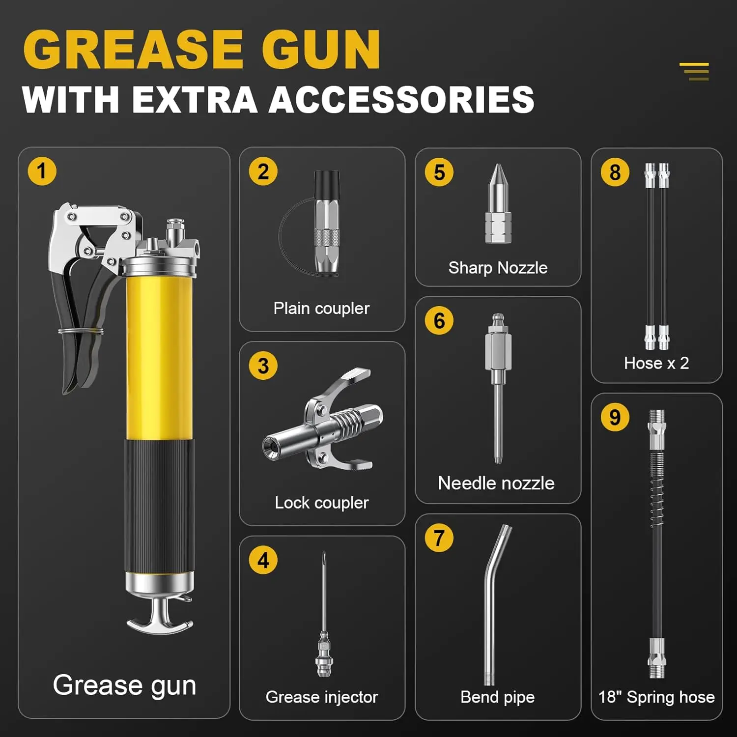 8000 PSI Heavy Duty Grease Gun Heavy Duty Grease Gun Kit - 8000 PSI ...
