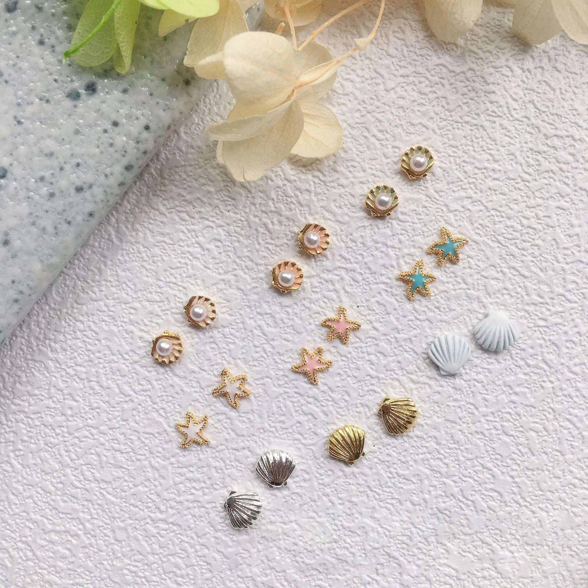 Sea-Shell-Charms-Starfish-Nail-Decors-Rhinestones-Rivets-Stone-Pearls ...