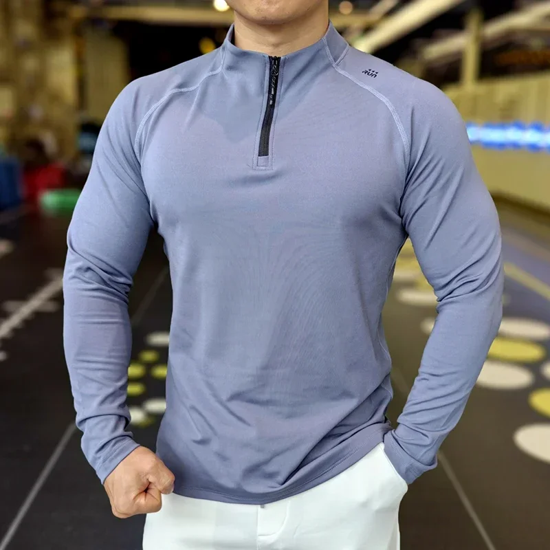 Autumn Men's Slim Fit Sports Tops Round Neck Long Sleeve Bottom Shirt ...