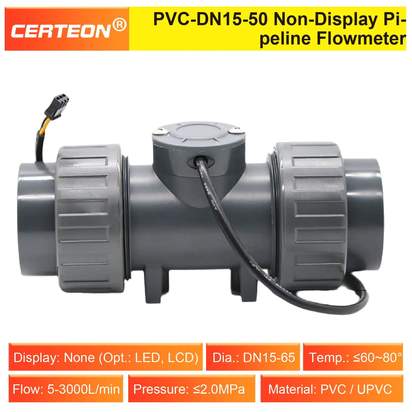 Non-display PVC Flow Meter DN15-DN50 RS485 Output Pipe Water Flow ...