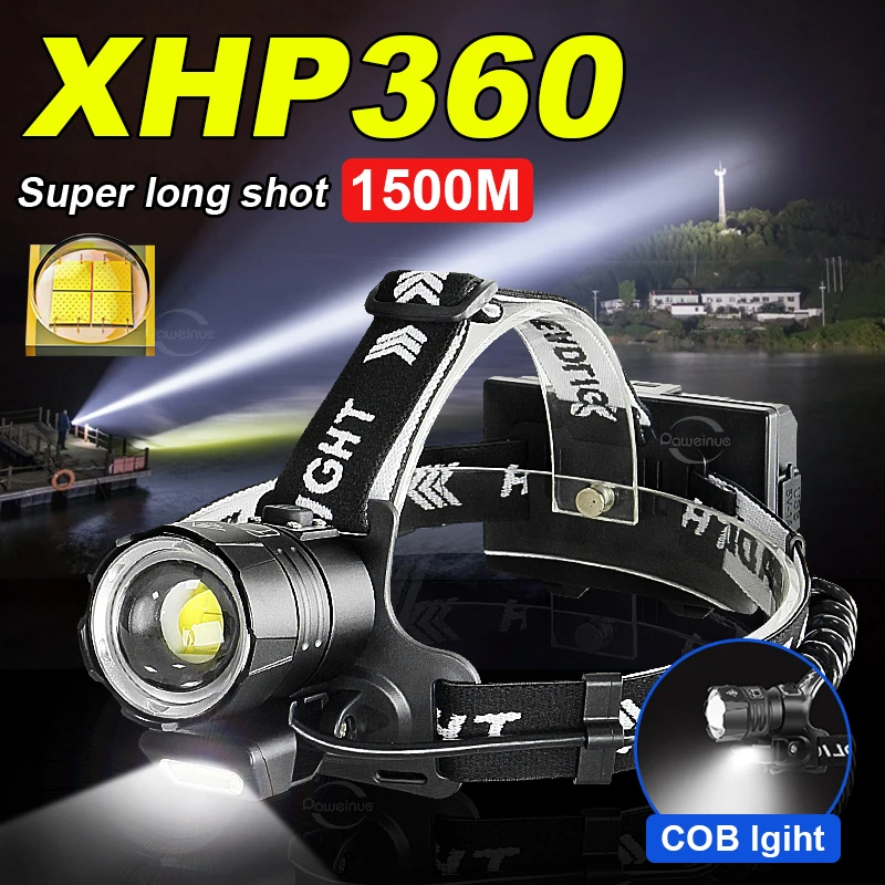 Newest XHP360 LED Headlight Super High Power Headlamp Rechargeable ...