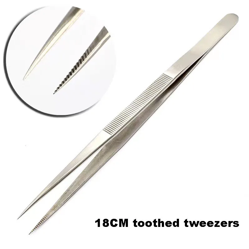 Lengthened-Fine-Pointed-Non-slip-Stainless-Steel-Tweezers-With-Teeth ...