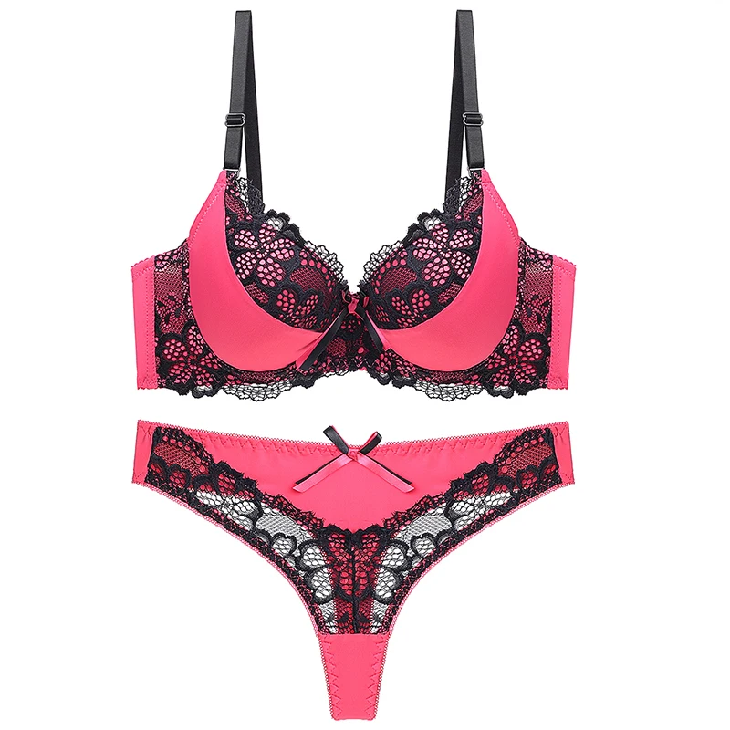 Sujetador de realce de encaje Sexy para mujer, conjunto de ropa ...